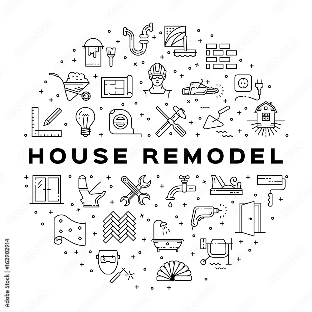 Home Repair circle infographics Сonstruction icon. House remodel thin ...
