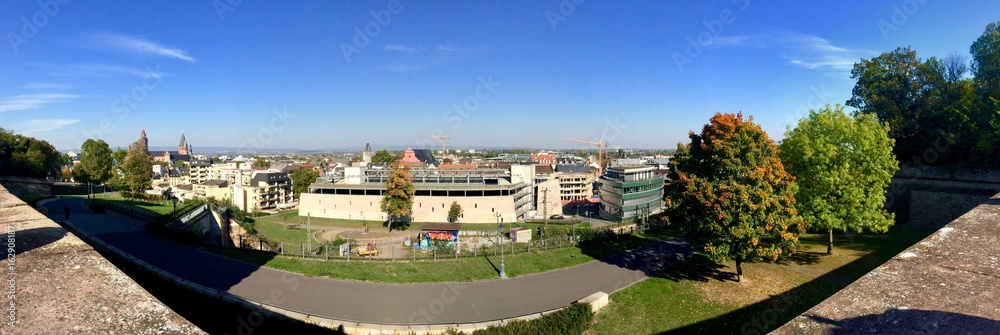 Cityscape panorama from the Fortress of Mainz (capital of the state of ...