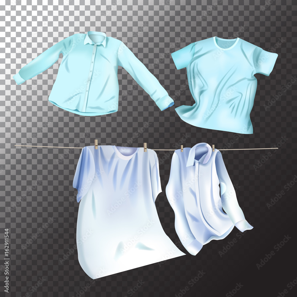 Set of realistic clean laundry clothes. Vector isolated clothes objects ...