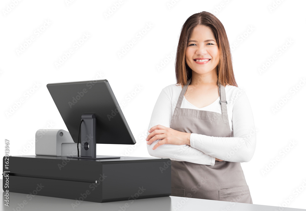 asian worker with cashier desk Stock Photo | Adobe Stock