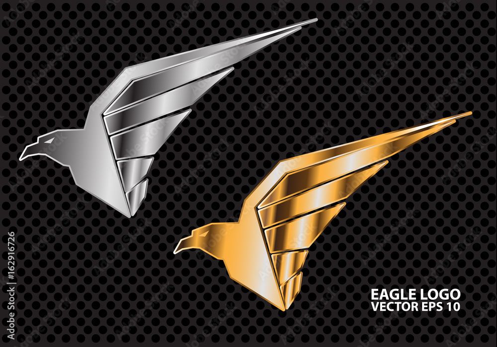 Eagle logo silver and gold on dark gray circle mesh design vector ...