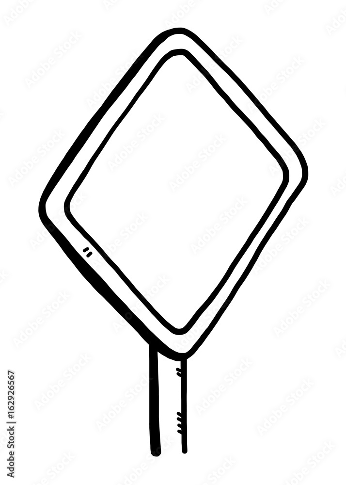 diamond shape road sign / cartoon vector and illustration, black and ...
