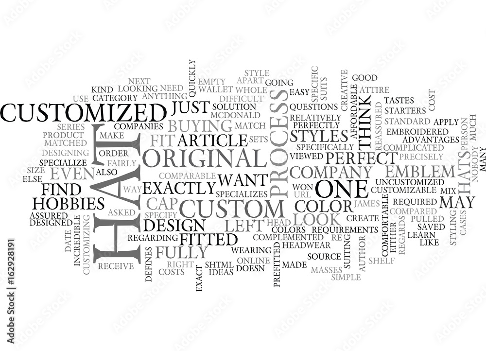 WHY CUSTOM DESIGN YOUR OWN HAT TEXT WORD CLOUD CONCEPT Stock Vector ...