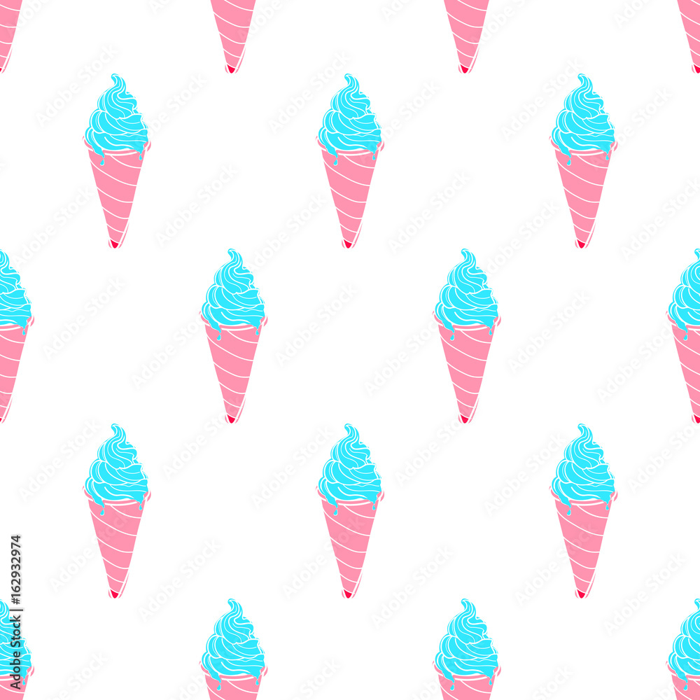 Seamless melting ice cream cone pattern, hand-drawn colorful summer ...
