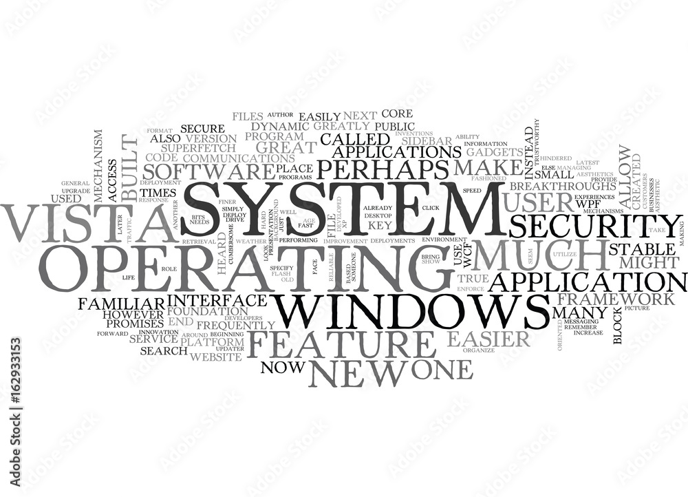 WINDOWS VISTA WHAT TO LOOK FORWARD TO TEXT WORD CLOUD CONCEPT Stock ...