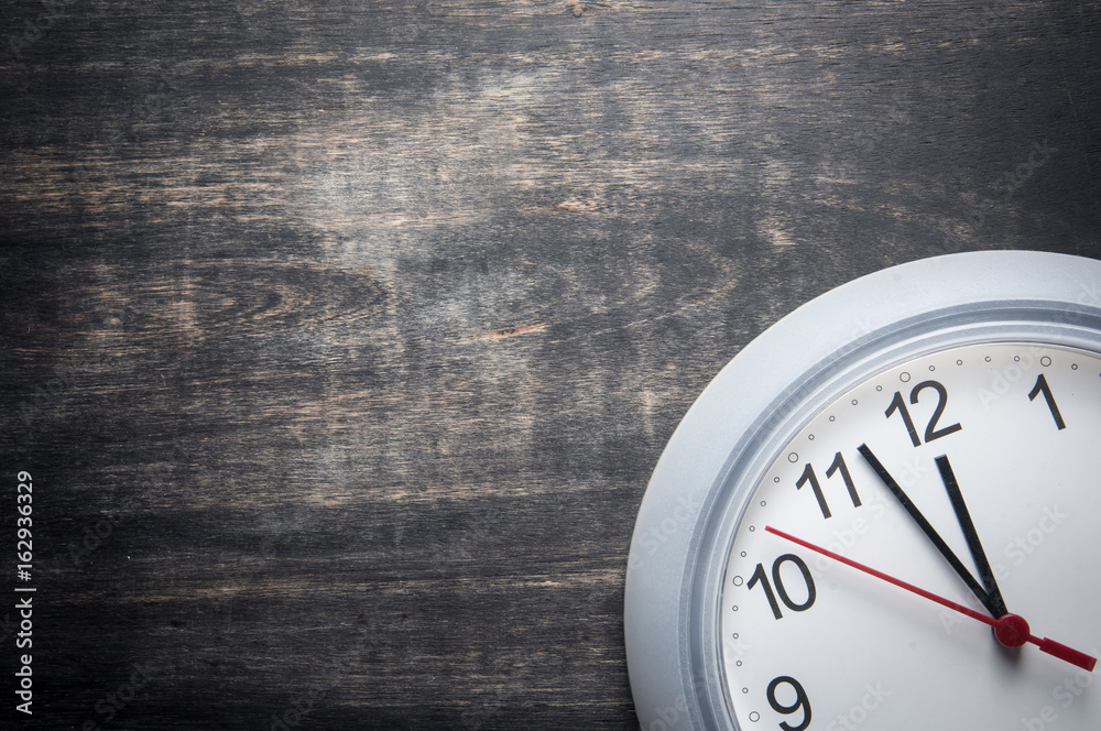wall clock on wooden background with Text Space Stock Photo | Adobe Stock