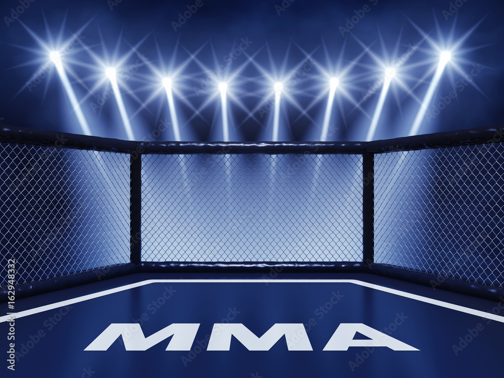 MMA cage lit by spotlights , Mixed martial arts fight night event Stock ...