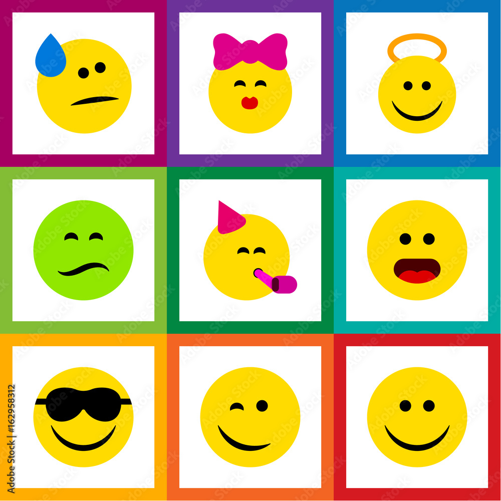 Flat Icon Gesture Set Of Winking, Frown, Party Time Emoticon And Other ...