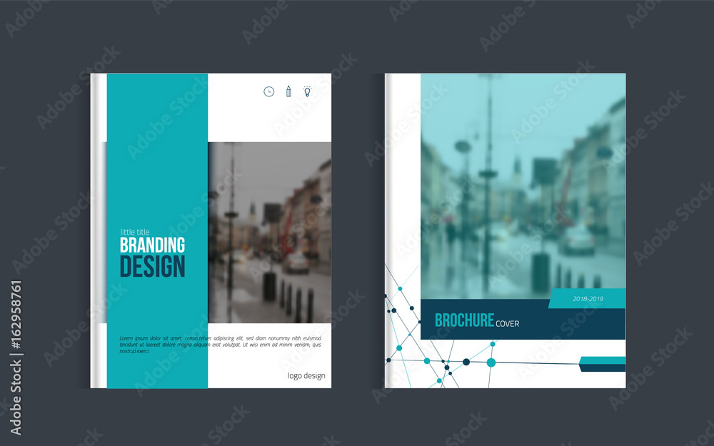 Business Brochure cover design with blured photo and simple shapes ...