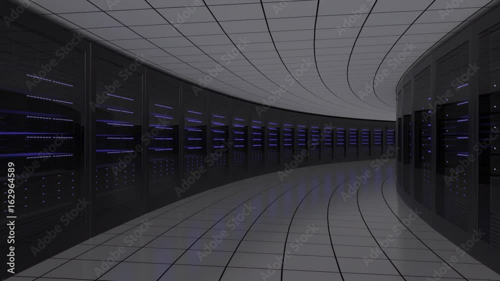 Loopable motion background - walk through modern server room full of ...