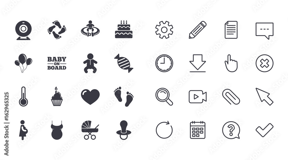 Set of Maternity, Pregnancy and Baby care icons. Video monitoring ...