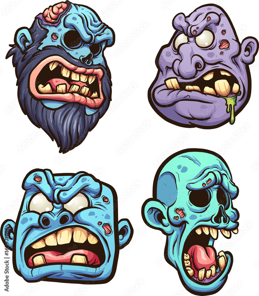 Cartoon zombie heads. Vector clip art illustration with simple ...
