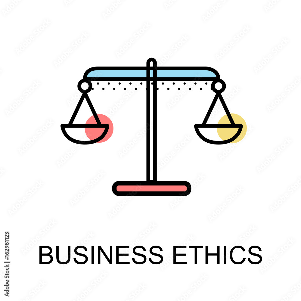 Business ethics icon with scales symbol on white background ...