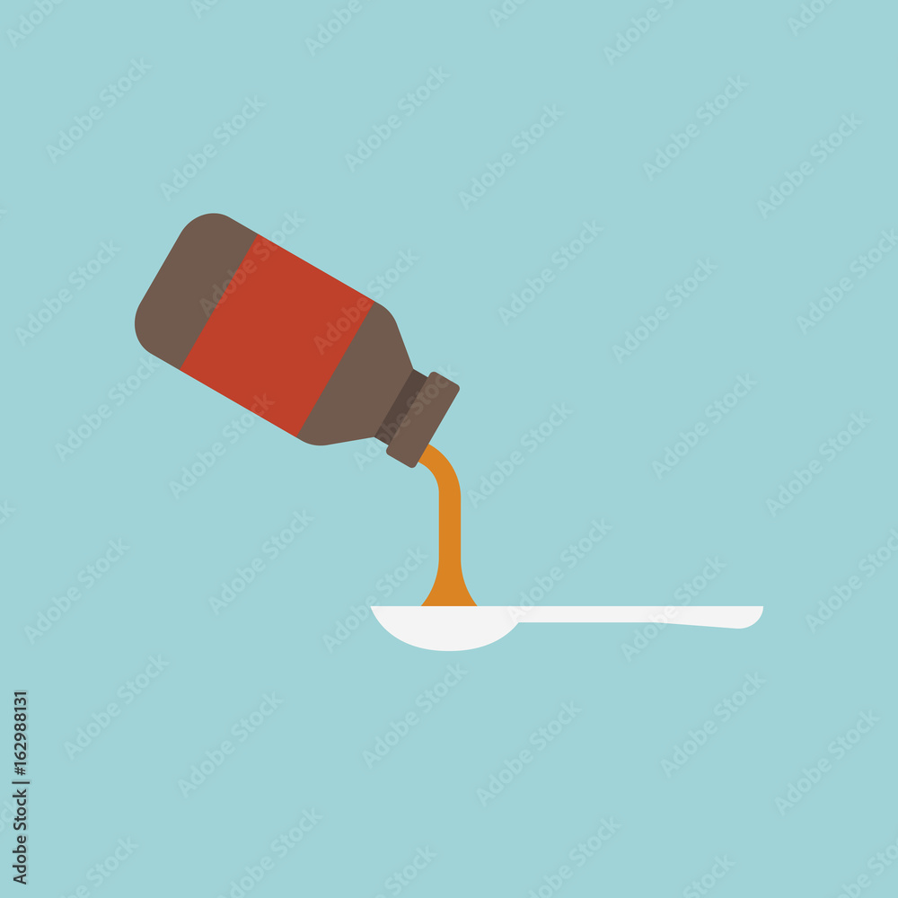 pouring medicine from bottle to spoon, flat design icon Stock Vector ...