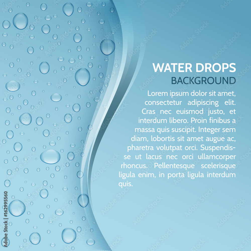 Water drops vector realistic background with stripe for your text ...