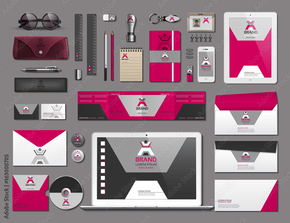 Business corporate identity items set. Vector working articles phone ...