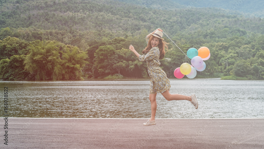 beautiful young asian girl have a happy time alone , vintage tone, free ...