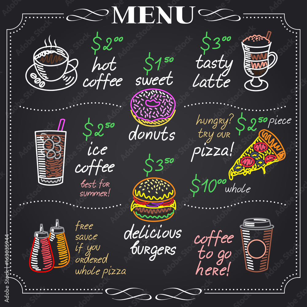 Cafe menu design on chalkboard Stock-Vektorgrafik | Adobe Stock