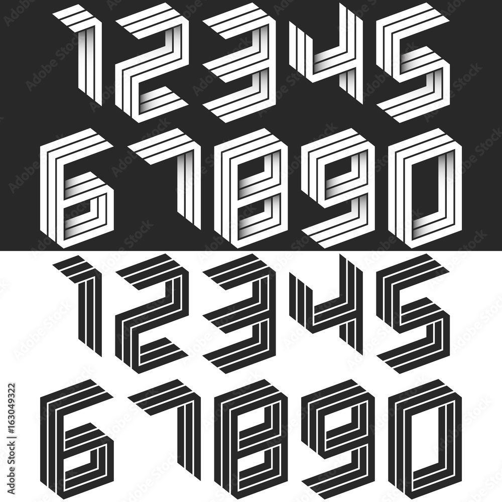 Numbers set isometric geometric shape, black and white creative idea ...