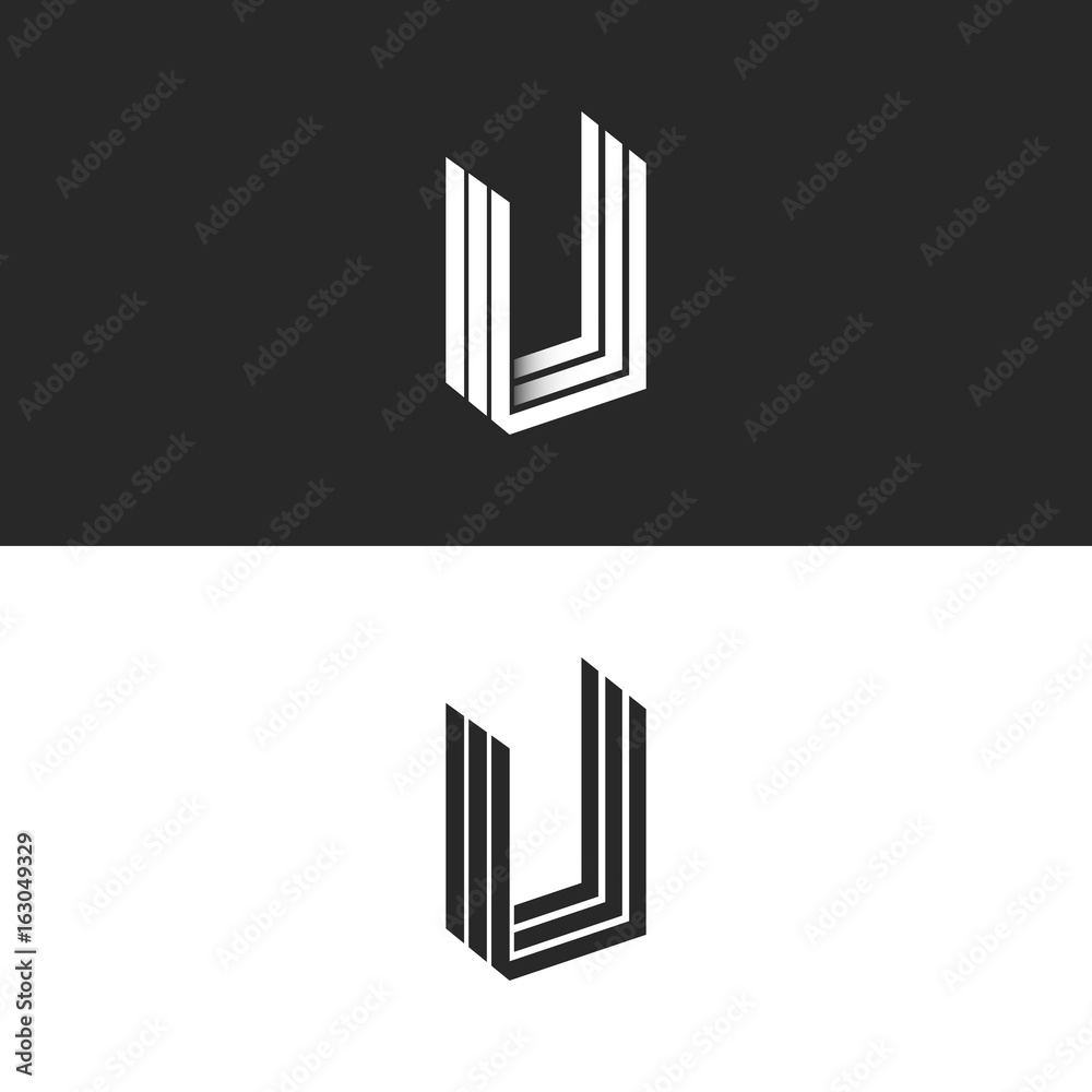 Letter U logo isometric geometric shape perspective monogram, hipster ...