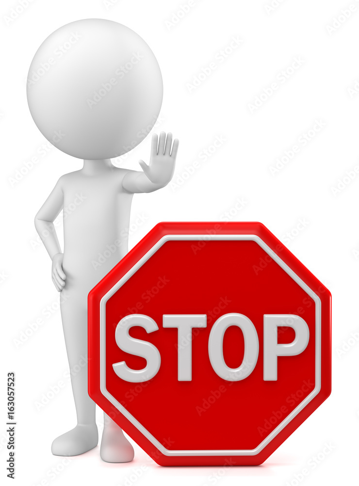 3d man on a white background with a stop sign. 3d render illustration ...