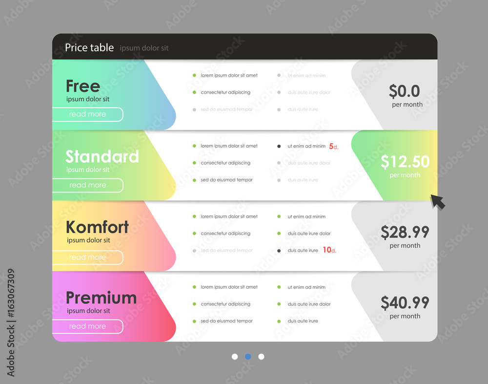Set of offer tariffs. ui ux vector banner for web app. set of pricing ...
