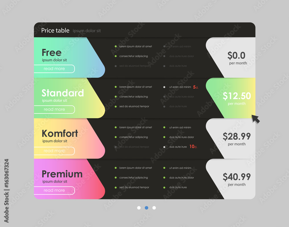 Set of offer tariffs. ui ux vector banner for web app. set of pricing ...