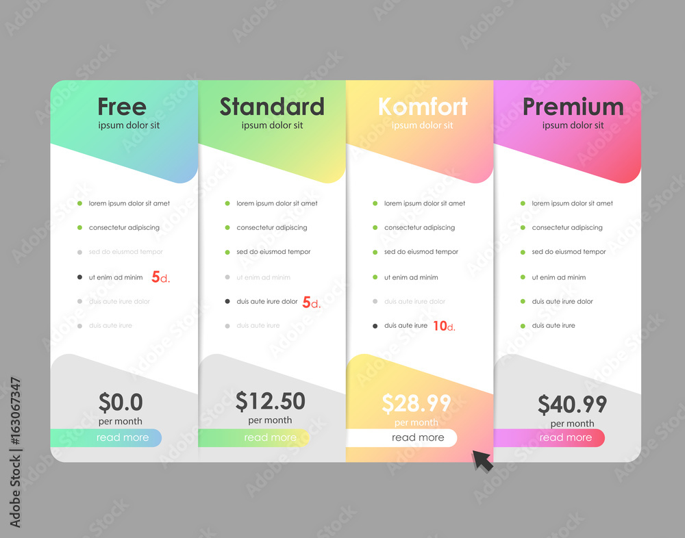 Set of offer tariffs. ui ux vector banner for web app. set of pricing ...