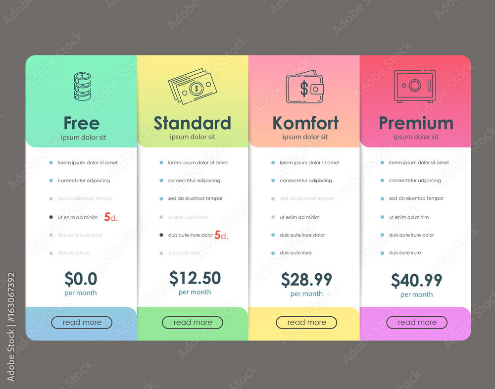 Set of offer tariffs. ui ux vector banner for web app. set of pricing ...