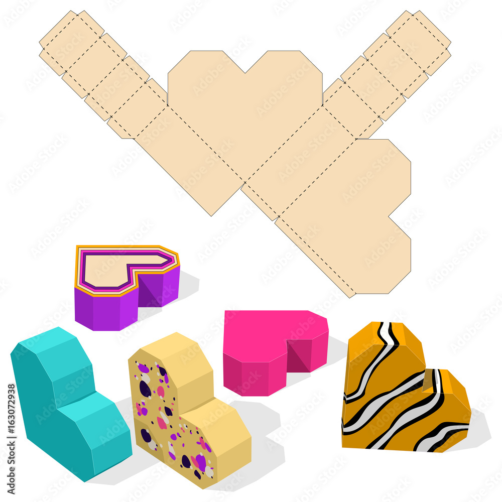 Gift Box Packaging Template. Cardboard Heart Shaped Opening Carry Box ...