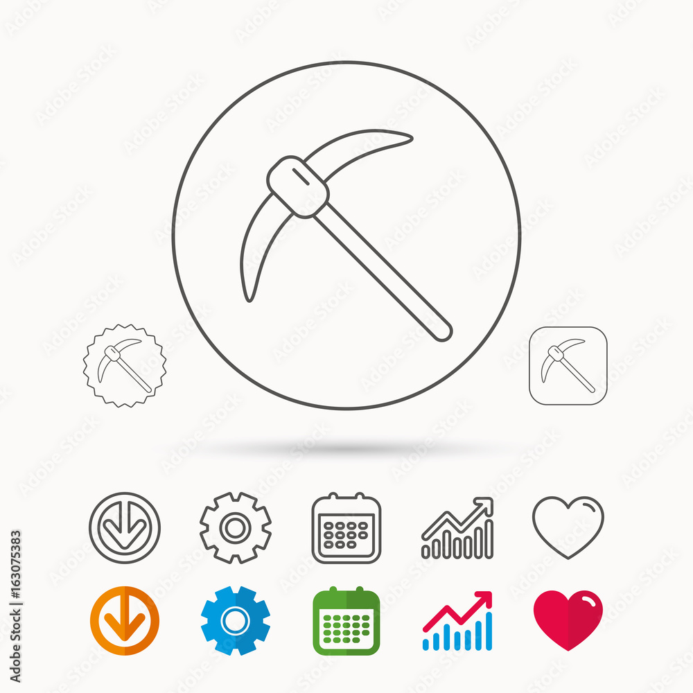 Mining tool icon. Pickaxe equipment sign. Minerals industry symbol ...