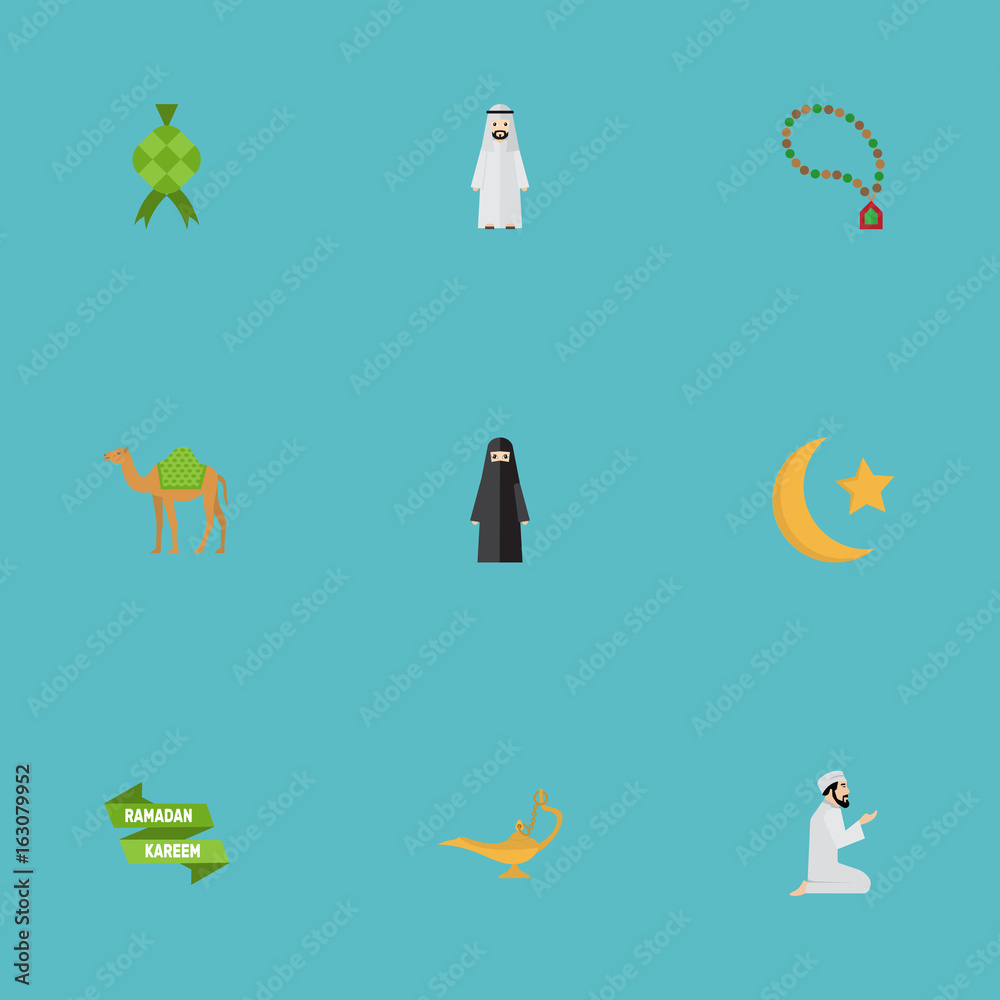 Flat Icons Genie, Muslim Woman, New Lunar And Other Vector Elements ...
