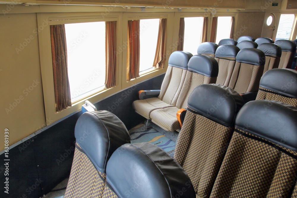 Seats in the passenger cabin of an old vintage disused SRN4 cross ...