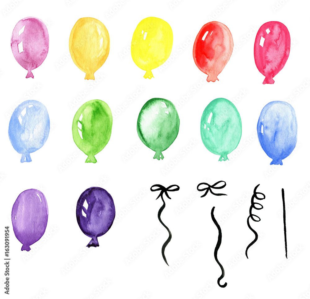 Balloons hand painted watercolor clip art, party clip art, holiday ...