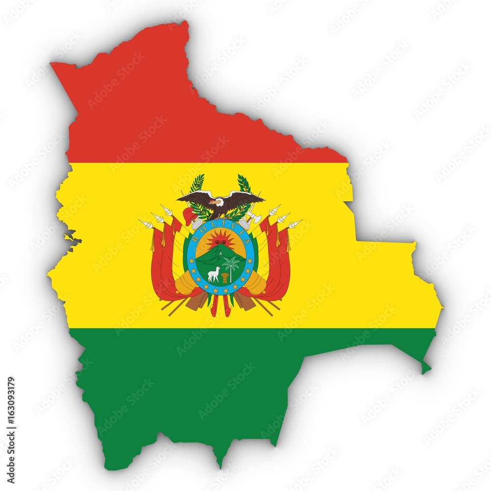 Bolivia Map Outline with Bolivian Flag on White with Shadows 3D ...