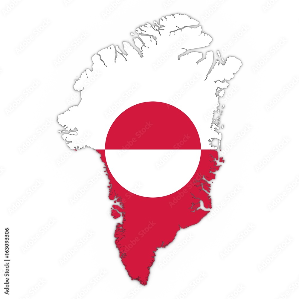 Greenland Map Outline with Greenlandic Flag on White with Shadows 3D Illustration ilustración de ...