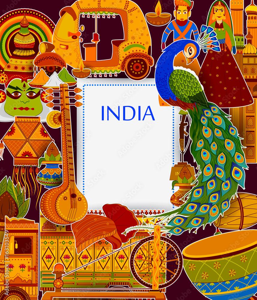 Incredible India background depicting Indian colorful culture and religion Stock Vector | Adobe ...