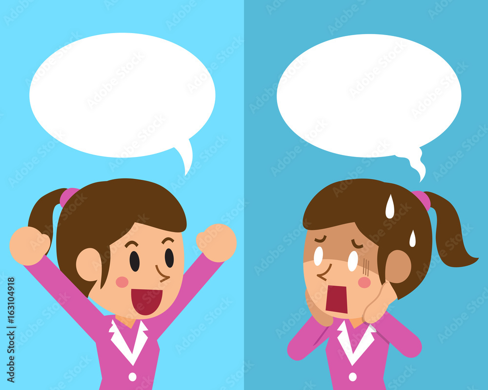 Cartoon businessman expressing different emotions with speech bubbles ...