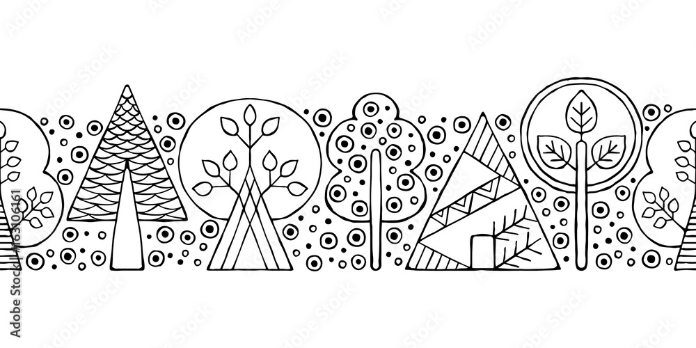 Vector hand drawn seamless border, pattern, decorative stylized black ...
