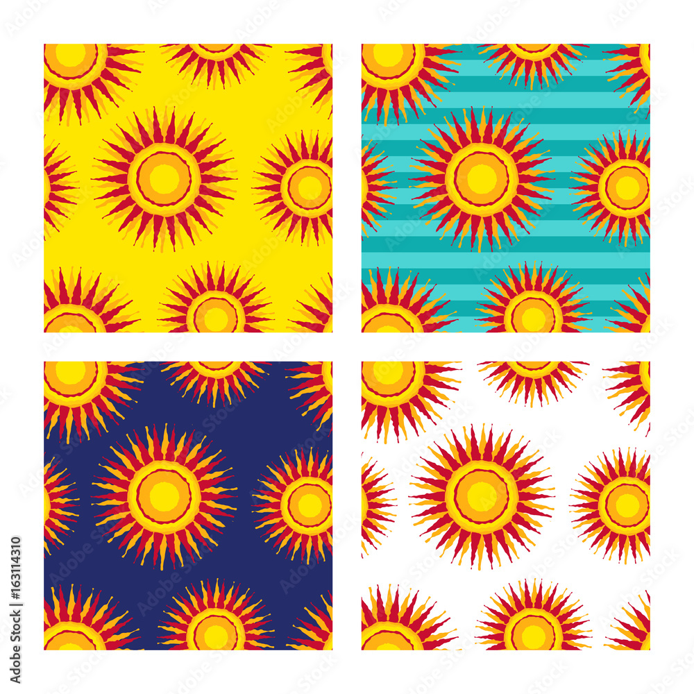 Vector seamless sun patterns. Four color variants. Stock Vector | Adobe ...
