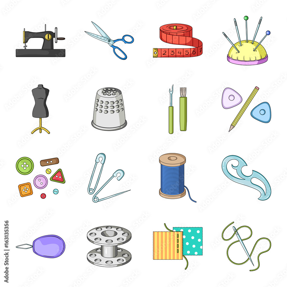 Scissors, thimble, sewing machine and other items for tailoring.Sewing ...
