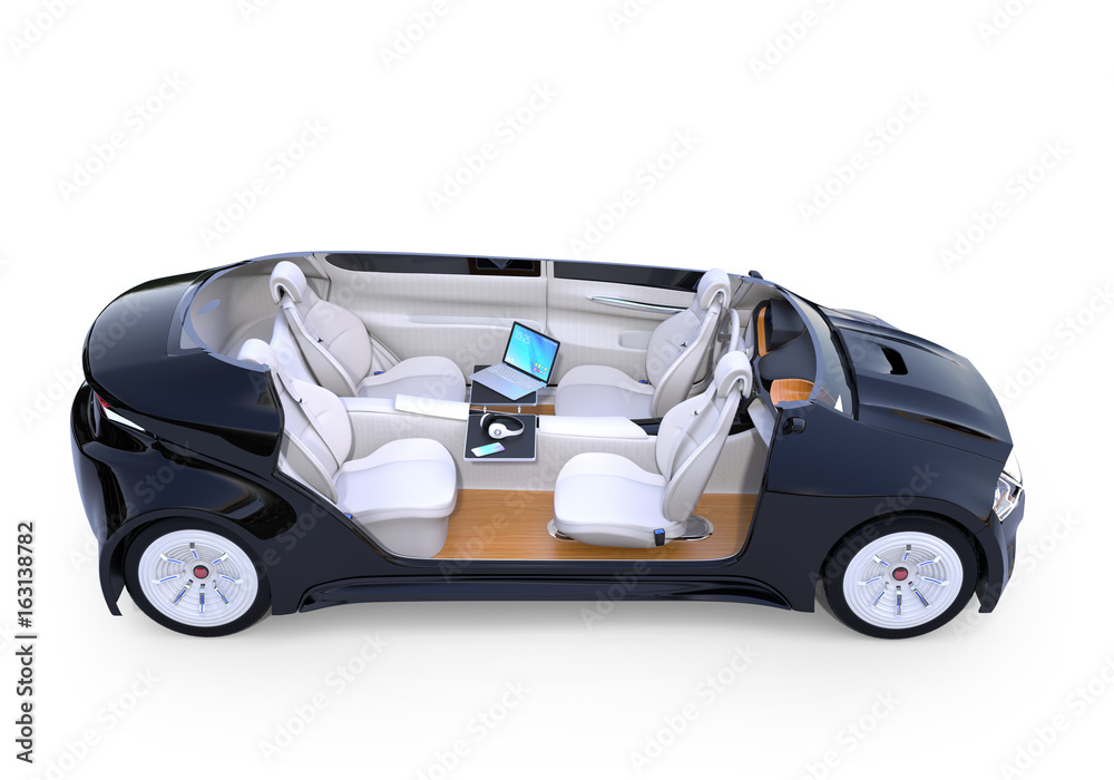 Cutaway autonomous car interior isolated on white background. Mobile ...