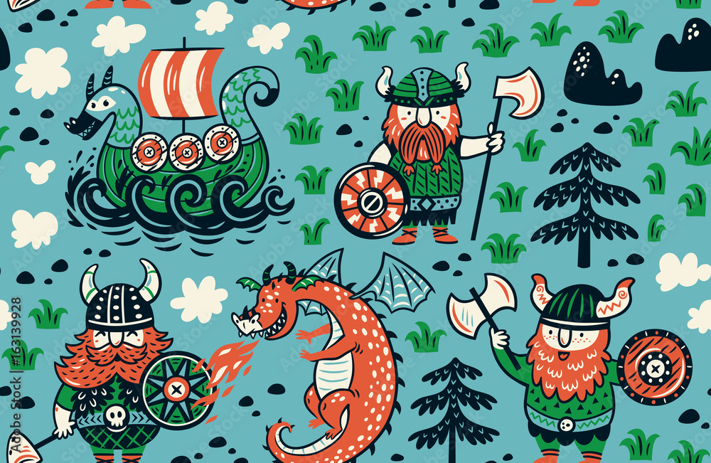 Seamless pattern with vikings for design fabric, backgrounds, wrapping ...