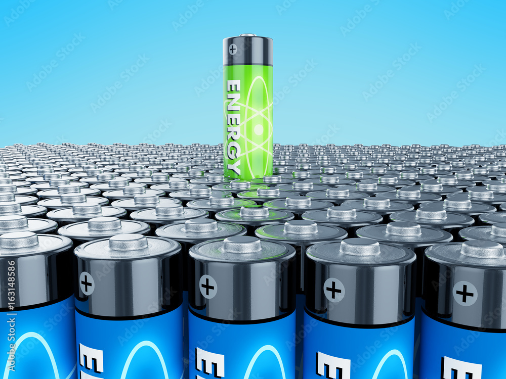 Battery power concept Green energy Background from battaries and one ...