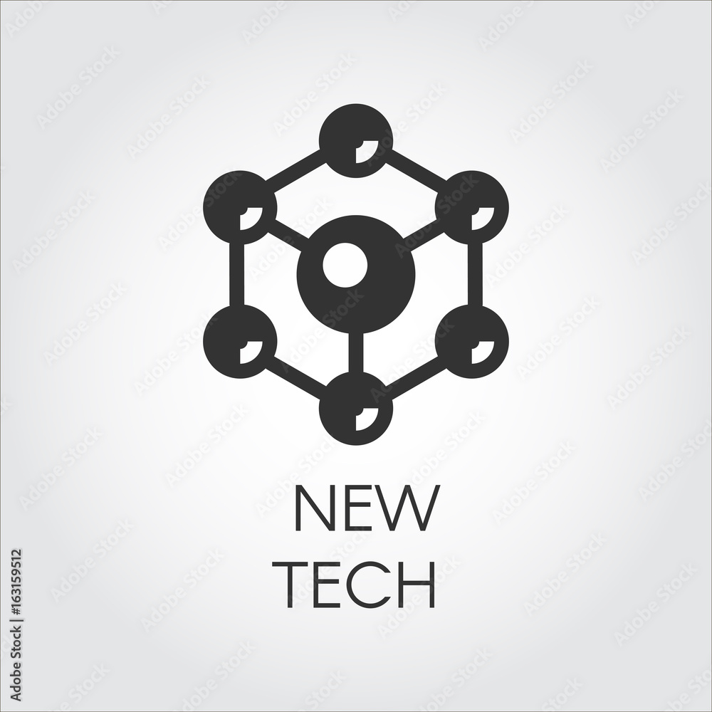 Black icon in flat style of spherical particles. Connection molecular ...