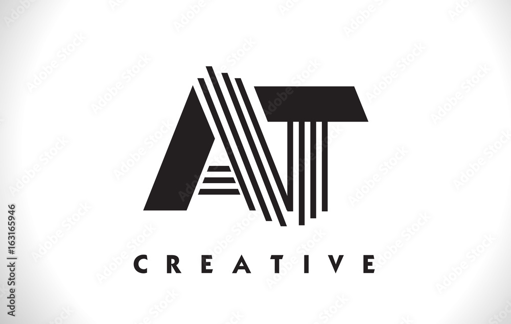 AT Logo Letter With Black Lines Design. Line Letter Vector Illustration ...