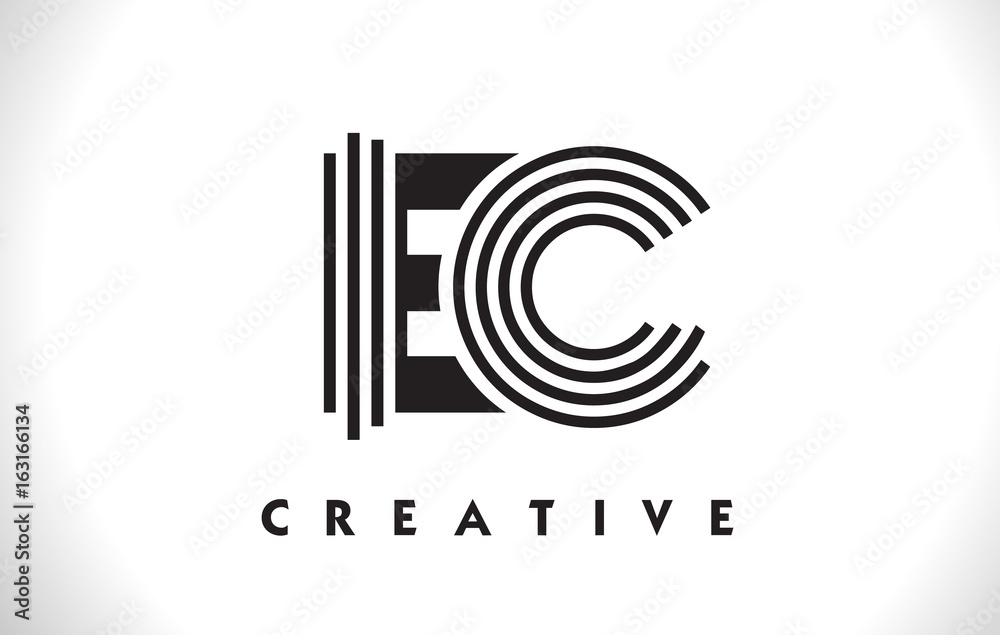 EC Logo Letter With Black Lines Design. Line Letter Vector Illustration ...
