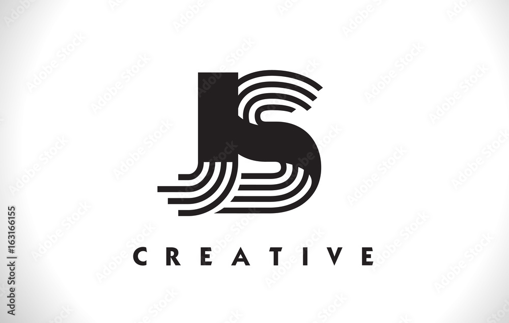 JS Logo Letter With Black Lines Design. Line Letter Vector Illustration ...