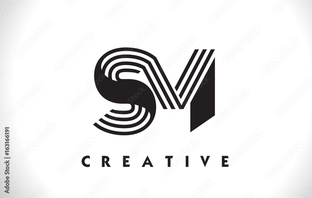SM Logo Letter With Black Lines Design. Line Letter Vector Illustration ...