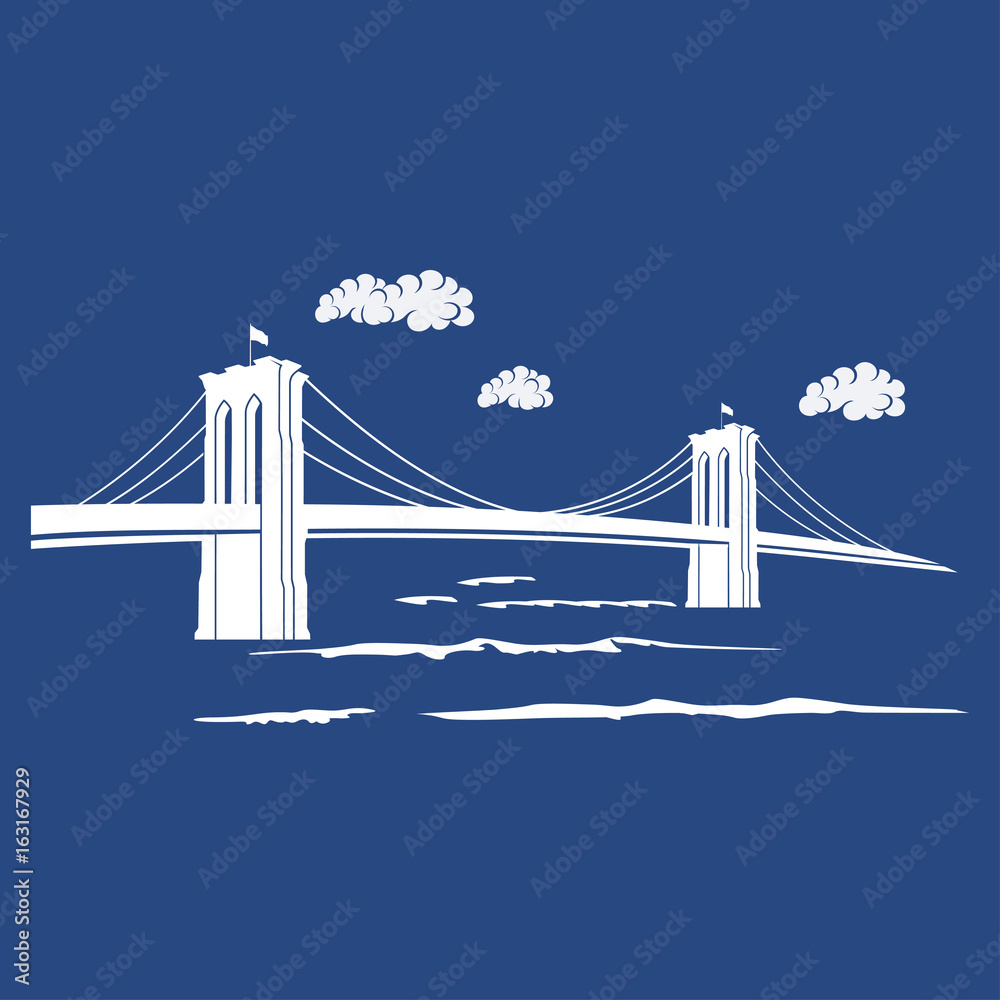 Brooklyn_blue. New York symbol - Brooklyn Bridge - vector illustration ...